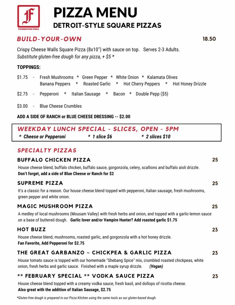 Food Menu – Foundation Brewing & Pizza