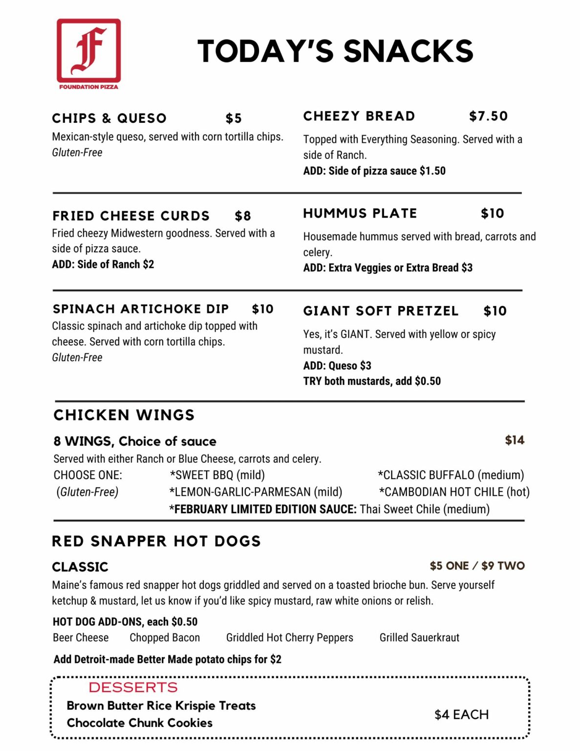 Food Menu – Foundation Brewing & Pizza