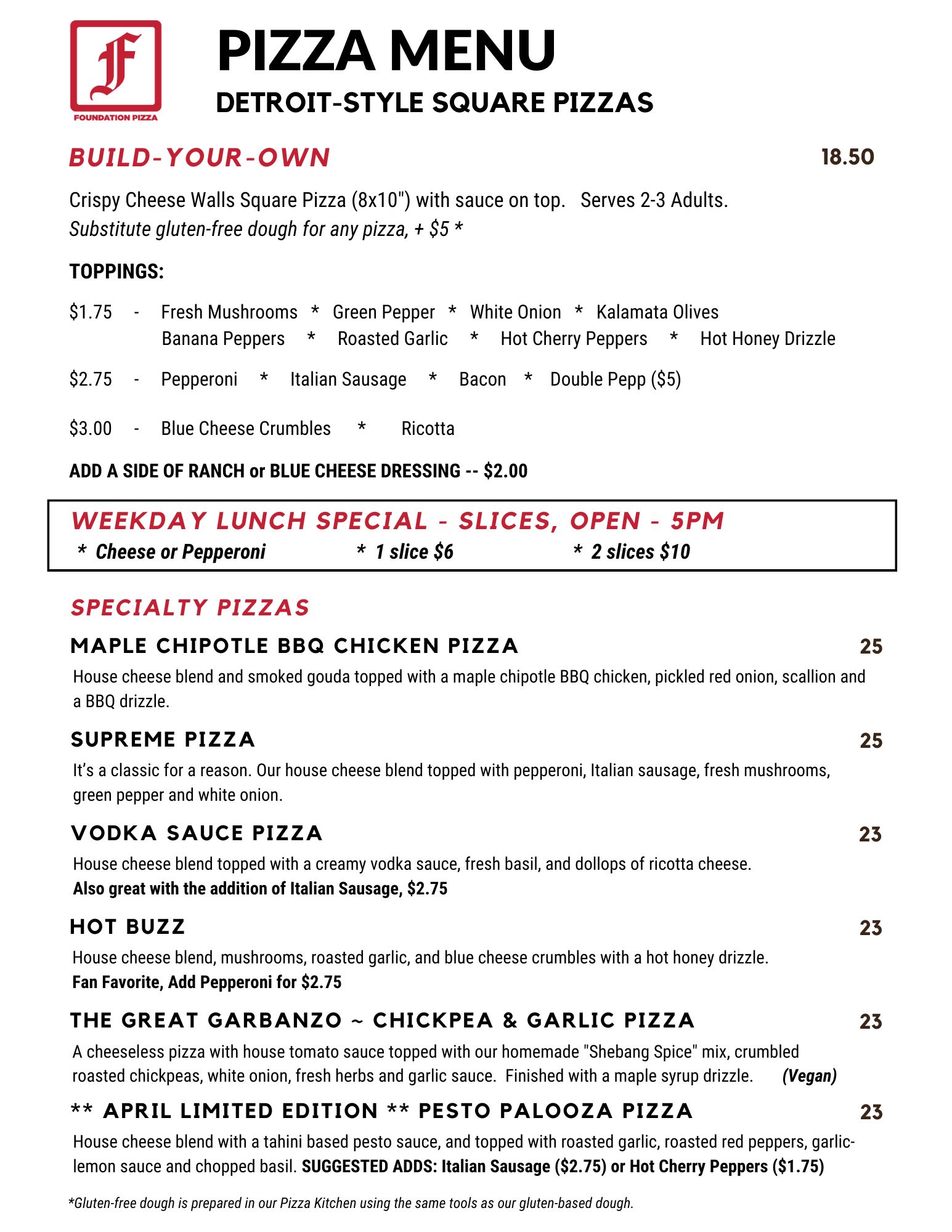 Food Menu – Foundation Brewing & Pizza