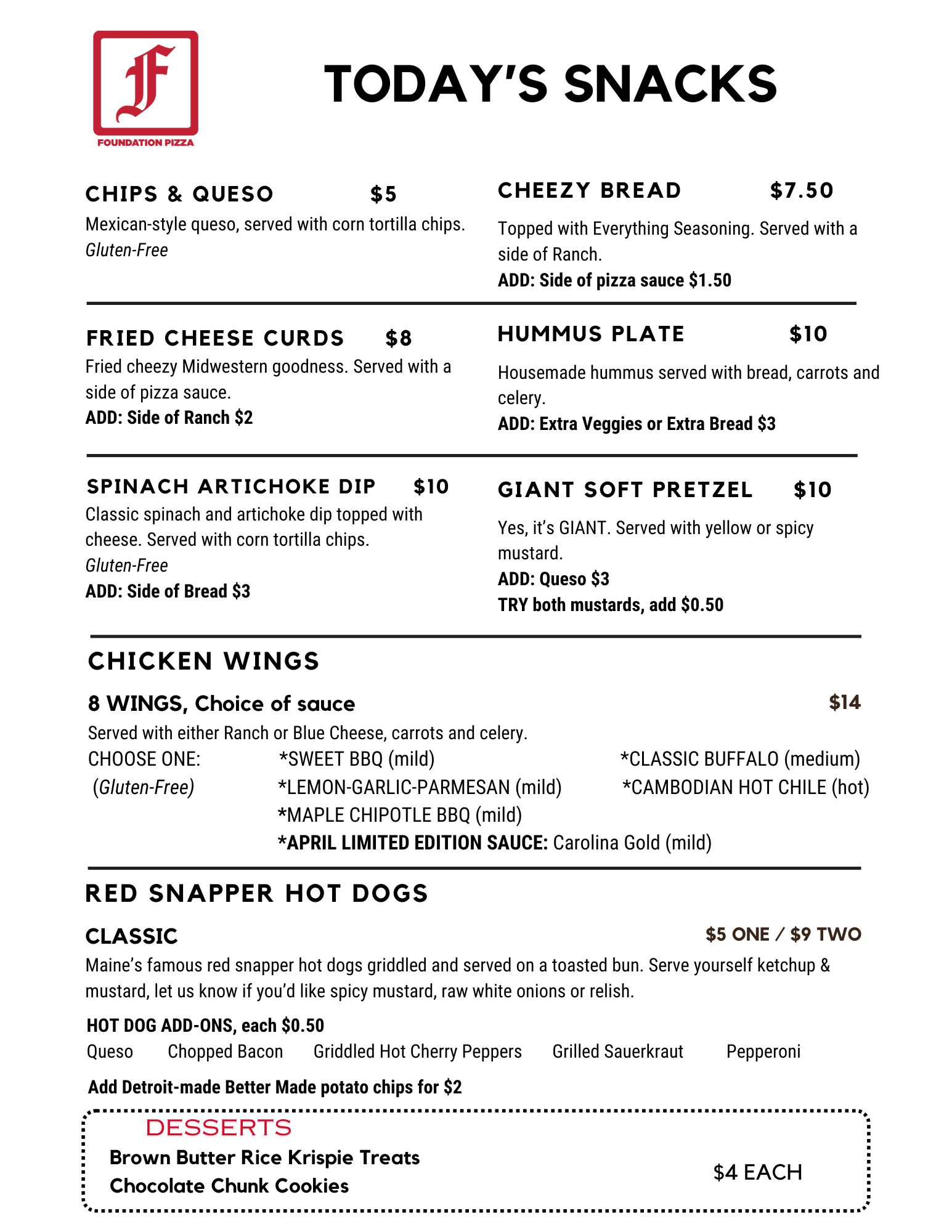 Food Menu – Foundation Brewing & Pizza