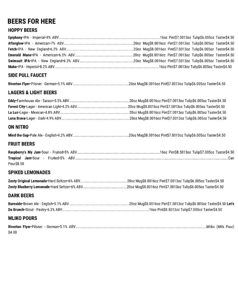 Current Draft Menu – Foundation Brewing & Pizza